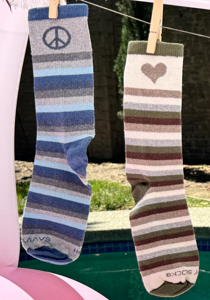 Peace & Love Striped- Crew Socks – Savvy Socks, LLC